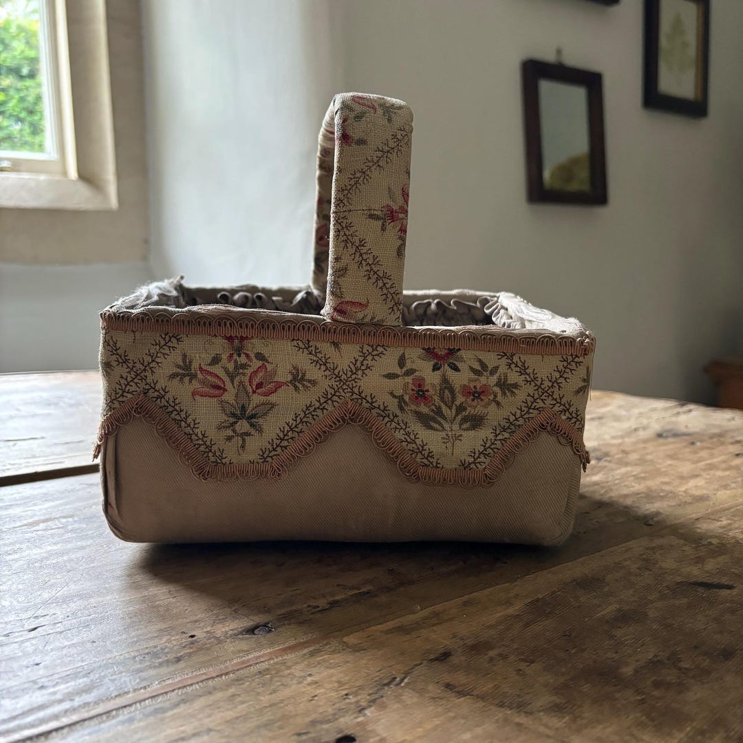 Antique Decayed Fabric Covered Basket Cottage Home Interior - Etsy