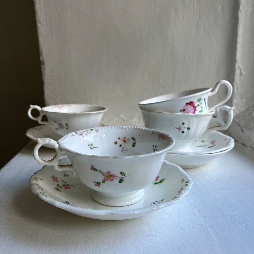 Four English Antique Porcelain Tea Cups Mismatched Table Ware - Etsy