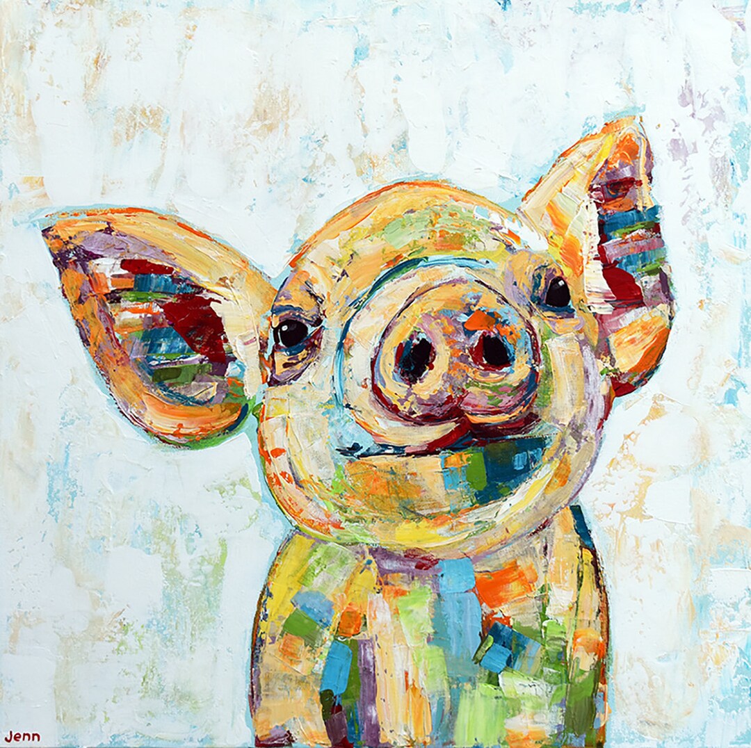 Colorful Happy Pig Painting Fine Art Print - Etsy