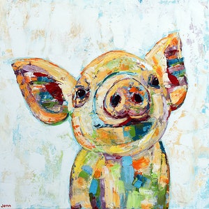 Colorful Happy Pig Painting Fine Art Print - Etsy