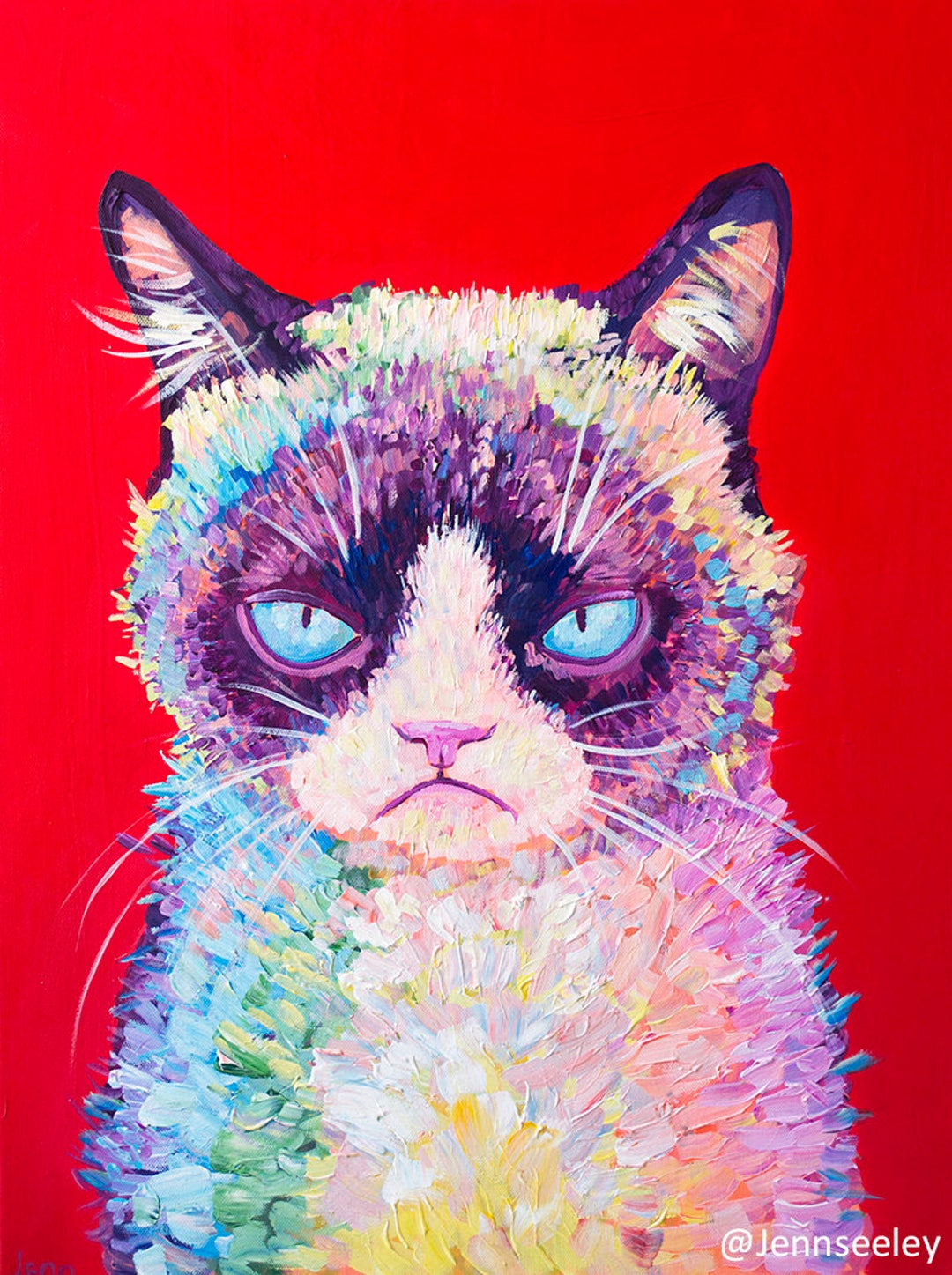 Rainbow Grumpy Cat Print, Grumpy Cat Art, for Him, for Her, Grumpy Cat ...