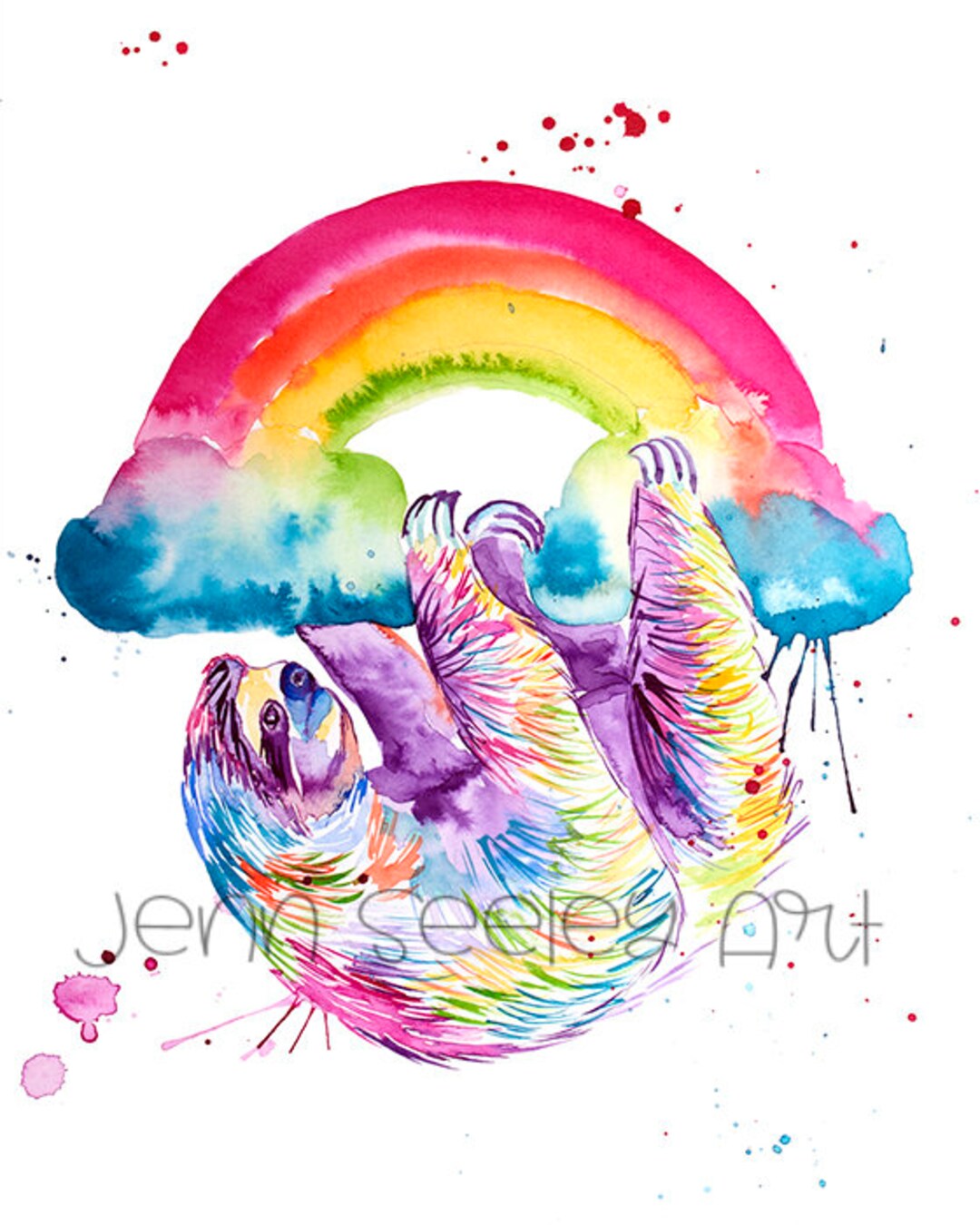 Sloth on a Rainbow Watercolor Art Print - Etsy