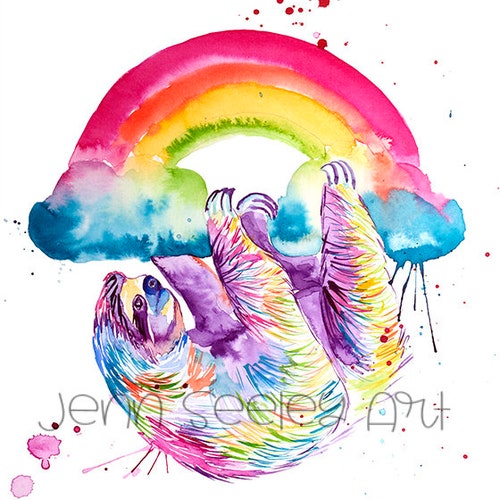 Colorful Sloth Art Print Sloth Art Sloth Watercolor - Etsy