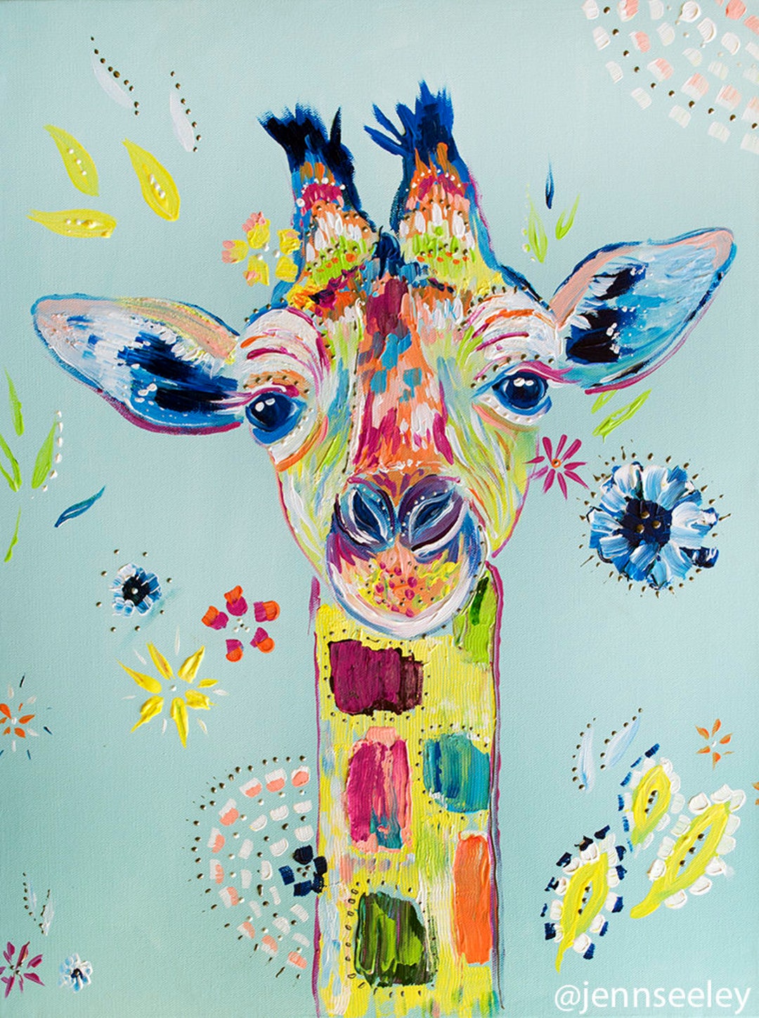 Whimsical Giraffe Art Print, Baby Giraffe, Flowery Giraffe, Nursery Art ...