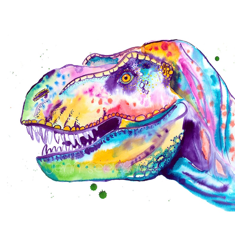 Watercolor T-rex Art Print, Tyrannosaurus Rex, Dinosaur, Jurassic Park ...