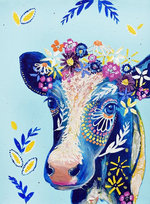 Daisy Colorful Cow Painting Fine Art Print | Etsy