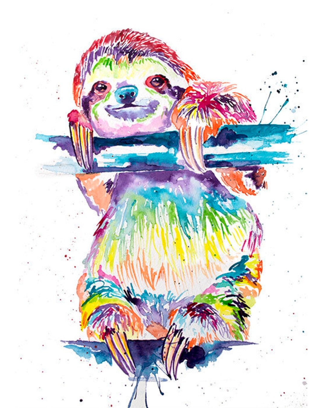 Colorful Sloth Art Print, Sloth Art, Sloth Watercolor, Watercolor Sloth ...