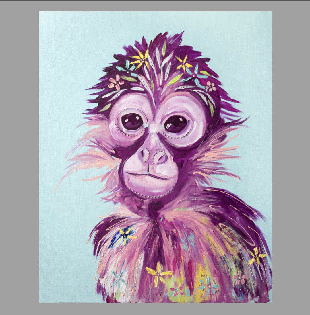 Daisy Monkey Art Print, Colorful - Etsy