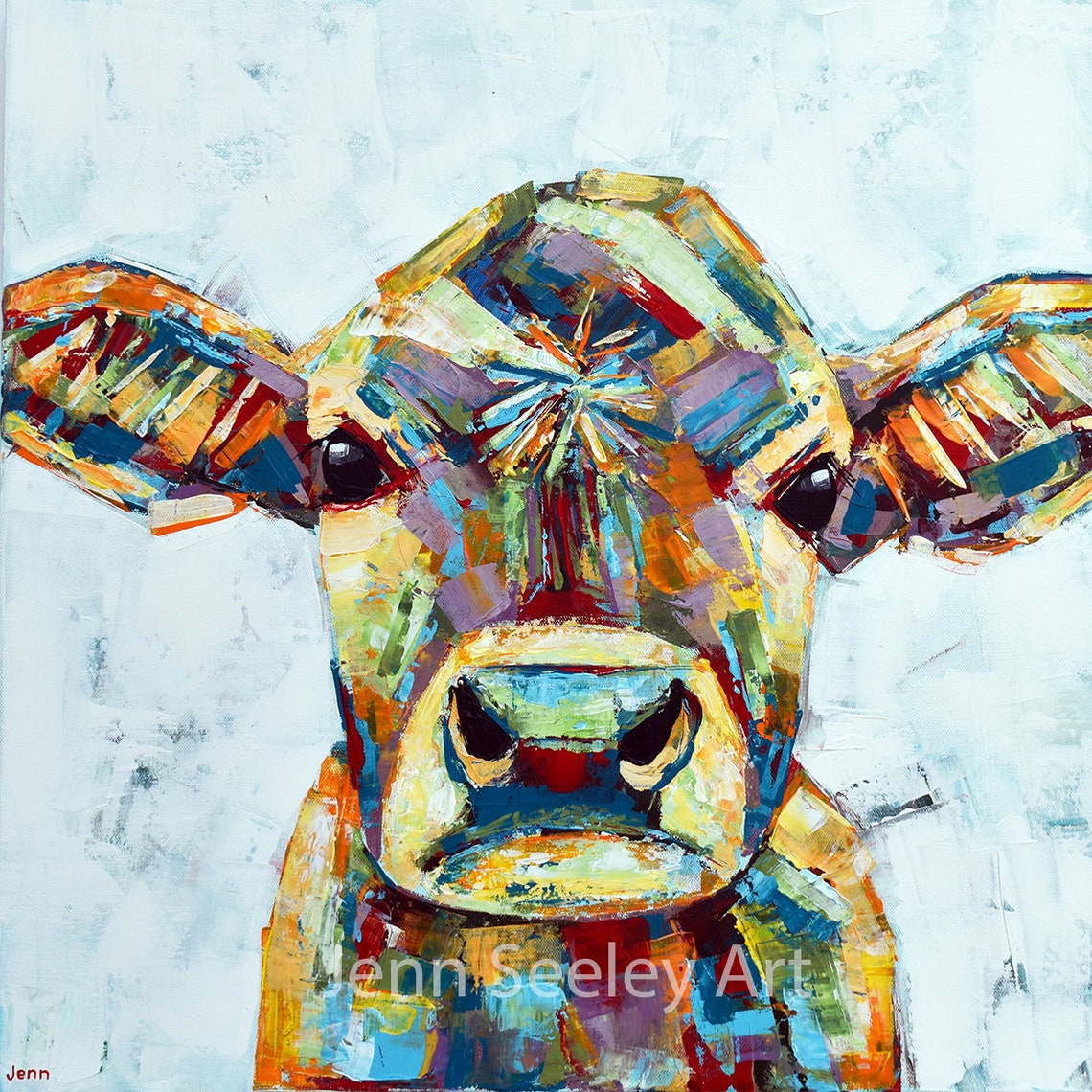 Coloful Baby Jersey Cow, Farm Animal Art, Fine Art, Watercolor Painting ...