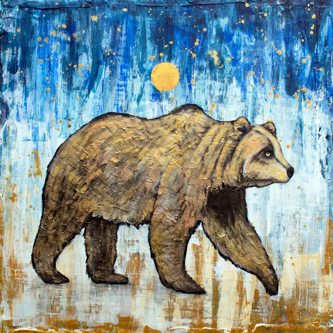 Blue and Gold Bear, Acrylic Painting Bear. Bear Painting - Etsy
