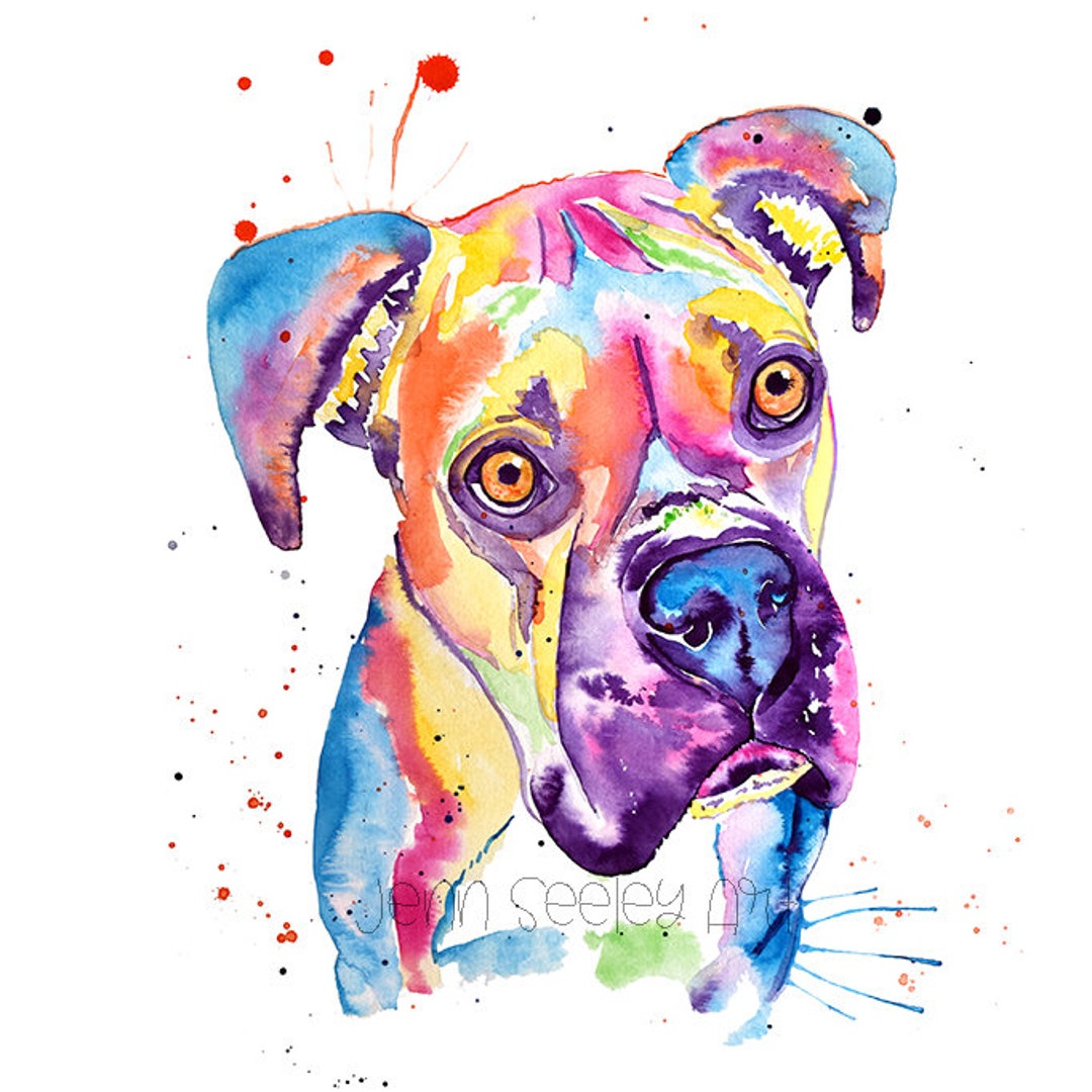 Colorful Boxer Watercolor Print, Conner - Etsy