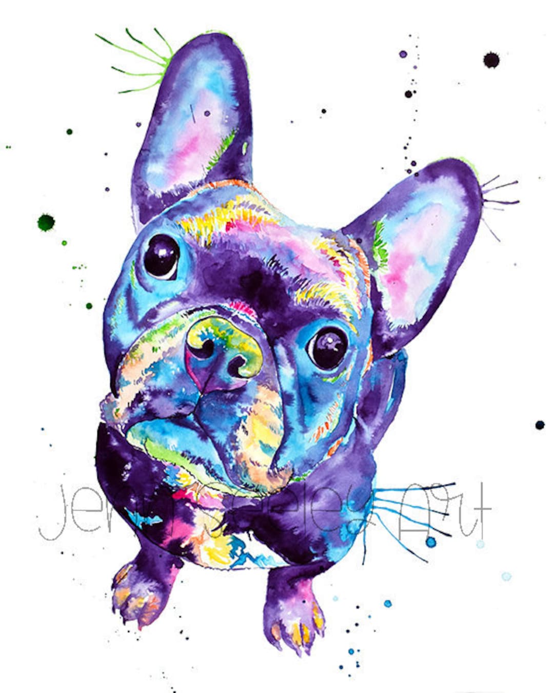 Colorful Black Frenchie Watercolor Art Print, French Bulldog - Etsy