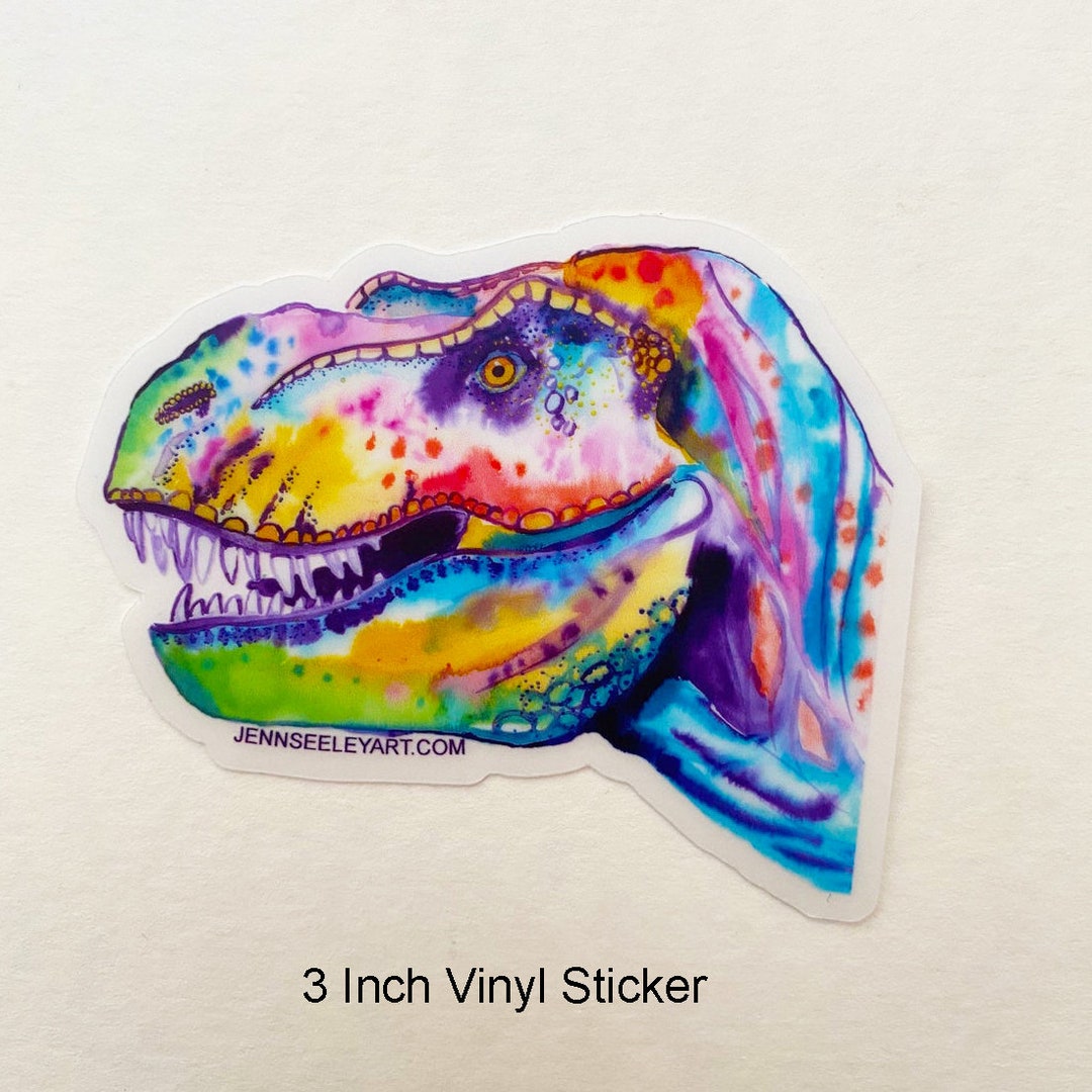 STICKER, Colorful T-rex Watercolor Large Sticker, 3 Inch Die-cut ...