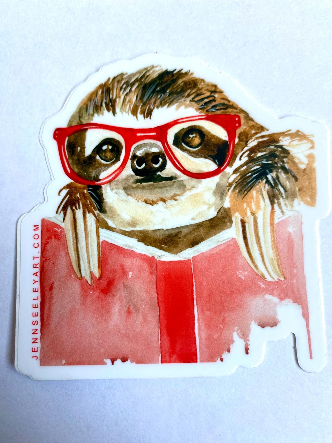 Watercolor Hipster Sloth, Sloth With Glasses, Large Vinyl Sticker, 3 ...