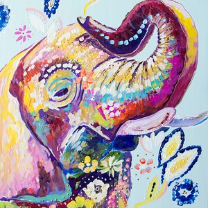 Daisy Colorful Elephant, Whimsical Elephant, Nursery Elephant, Nursery ...