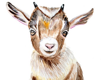 Baby Goat, Watercolor Artwork, Farm Animal Printable Art, Nursery ...