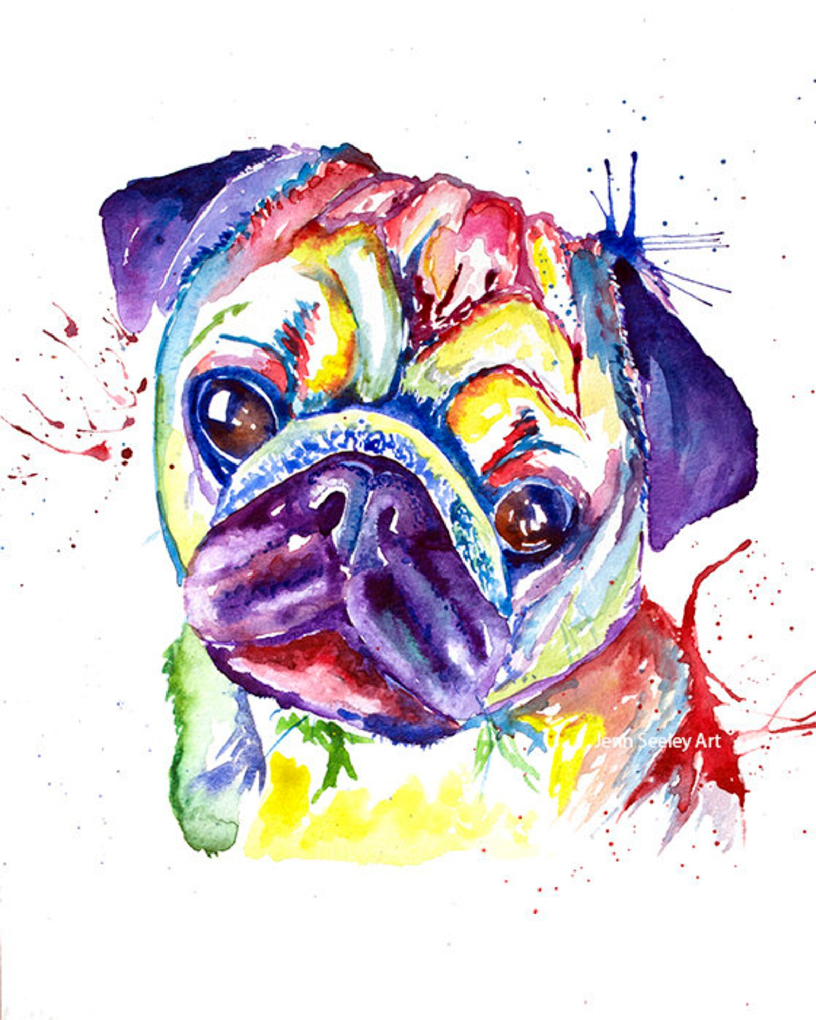 Pug Pug Watercolor Print Pug Paintingpug Portraitpet - Etsy