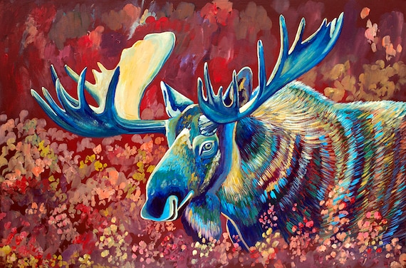 Autumn Moose Colorful Moose Painting Colorful Moose Park | Etsy