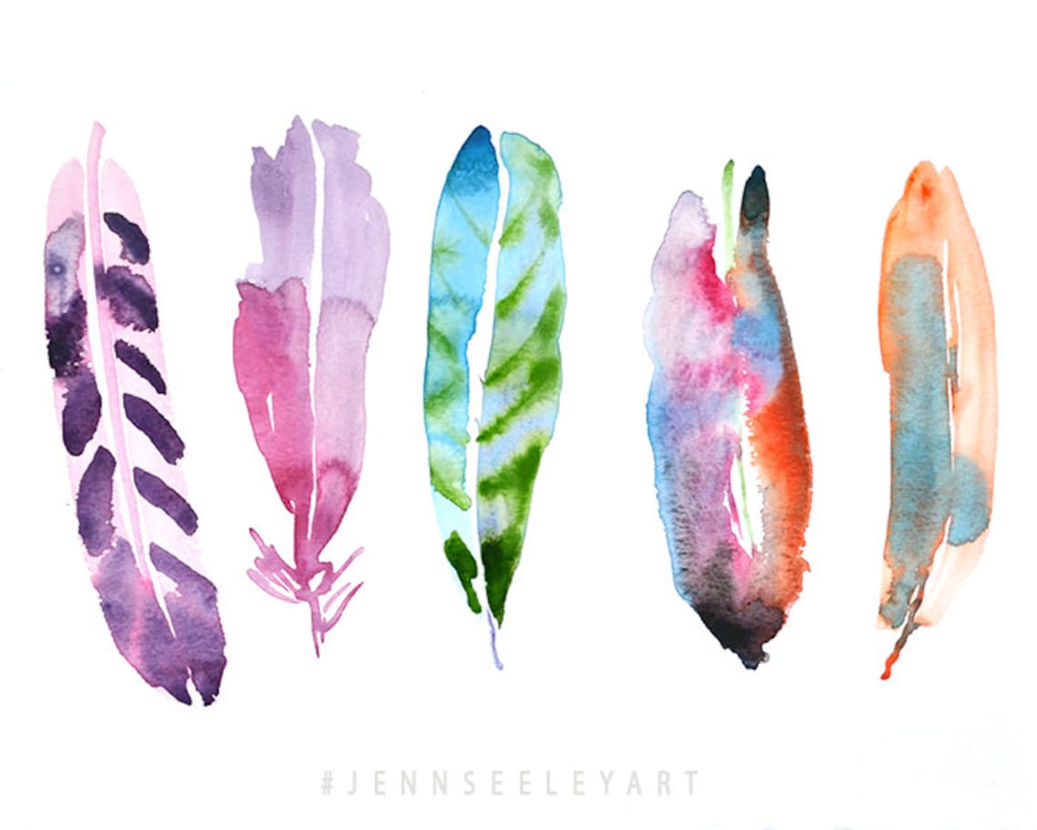 5 Colorful Watercolor Feather Art Print Watercolor Print - Etsy Canada