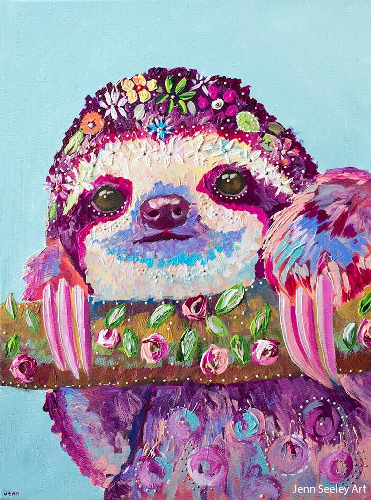 Daisy Sloth Sloth Print Sloth Art Colorful Sloth Pink - Etsy