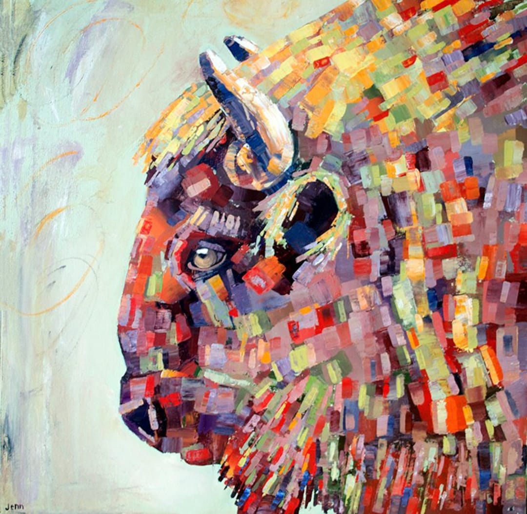 Colorful Bison Print, Celedon and Purple, Bison, Bison Painting ...