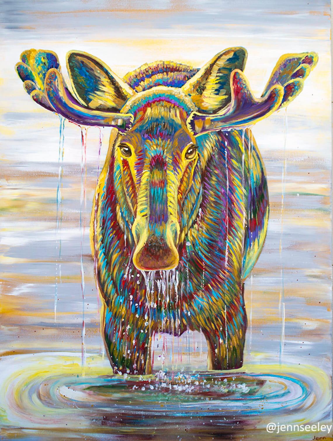 Water Moose Park City Moose Colorful Moose Art Print - Etsy