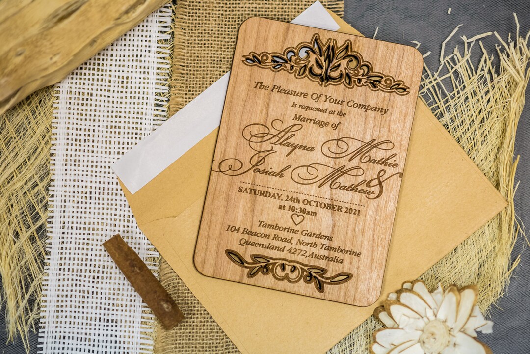 Custom Wedding Cards, Wooden Cards, Rustic Wedding Invitation, Winter ...