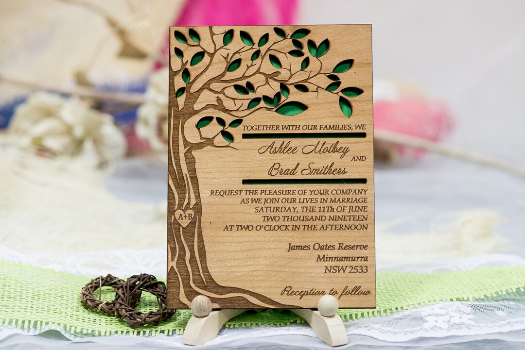 Custom Tree Wedding Invitation, Wood Wedding Invitations, Laser Cut ...
