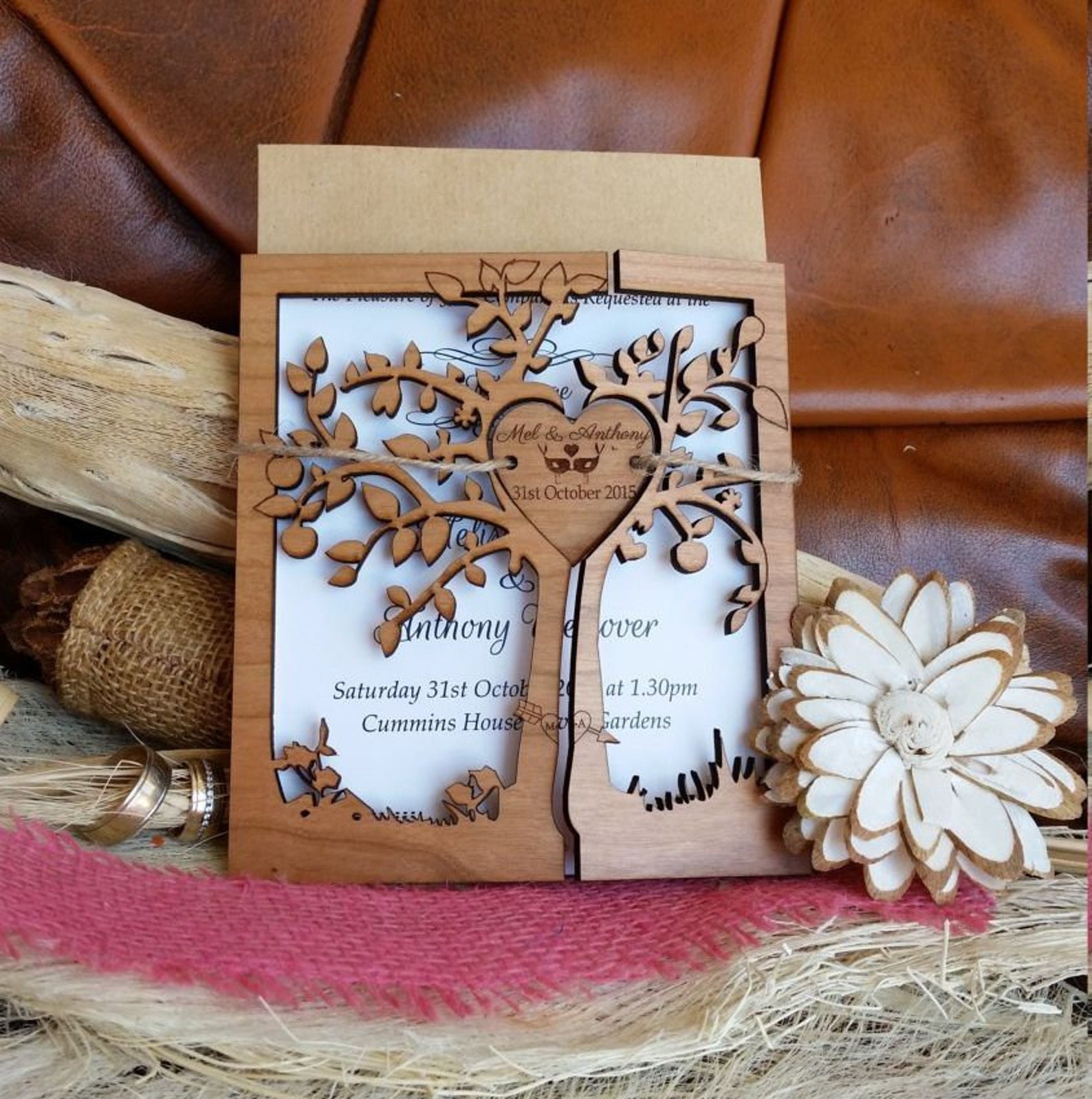 Tree of Life Wood Wedding Invitation Sample, Rustic Magnet - Etsy UK