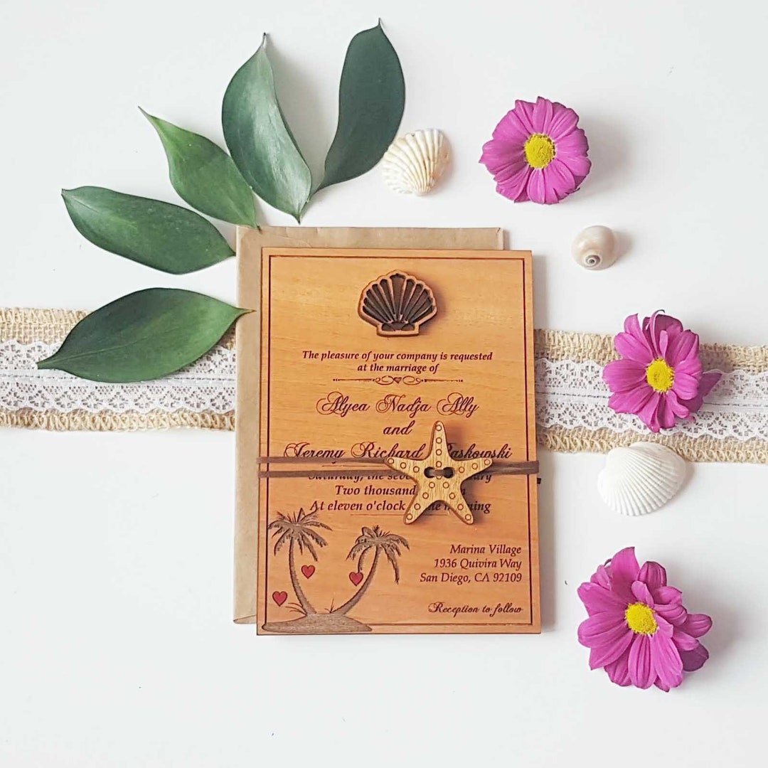 Starfish and Seashell Wedding Invitation, Destination Wedding ...