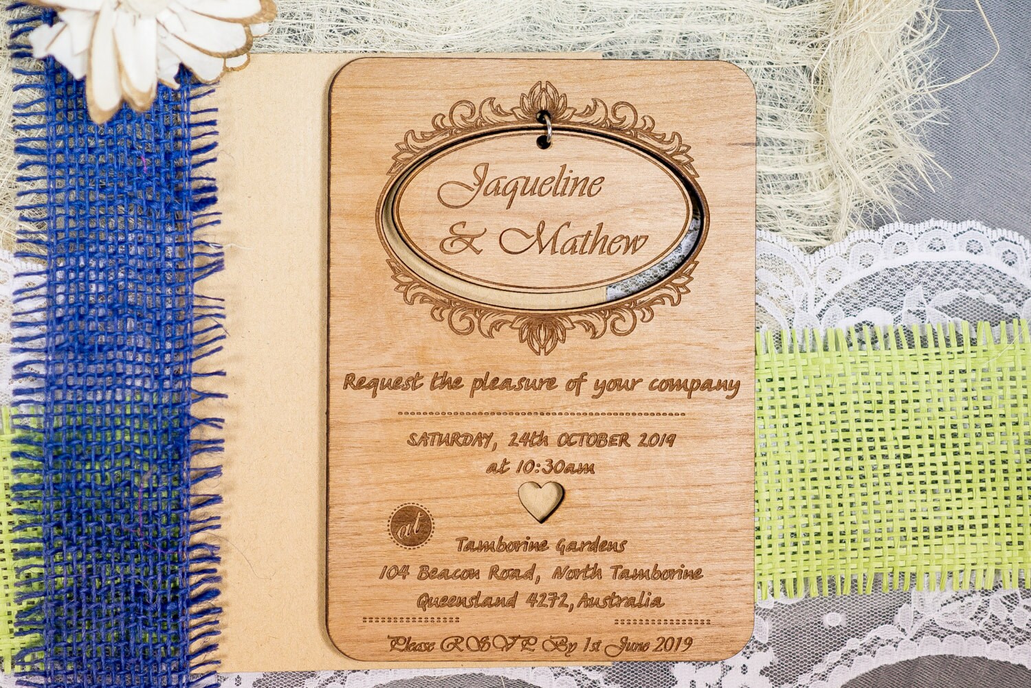 Cherry Wood Wedding Card, Custom Engraved, Movable Name Design - Etsy