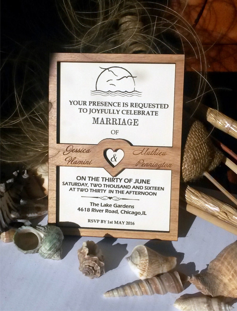 Laser Cut Wood Wedding Invitation, Beach Destination - Etsy
