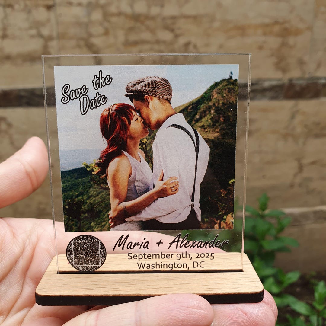 Clear Acrylic Photo Save the Date With QR Code, Modern Wedding ...