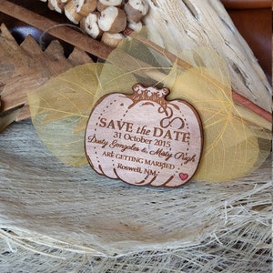 Autumn Save the Date Pumpkin, Wood Save the Date Magnet, Wooden Wedding ...