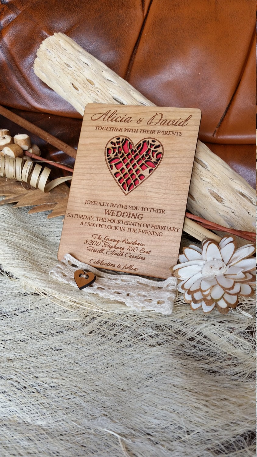 Love Heart Wedding Invitation (10)/ Wood Wedding Invitation/ Unique ...
