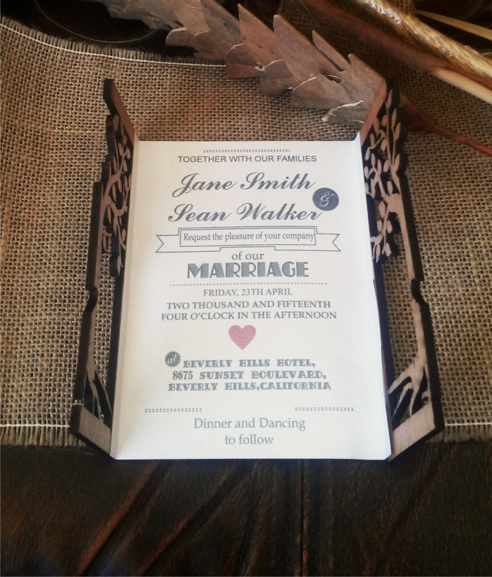 Cherry Wood Engraved Wedding Invitation Rustic Handmade - Etsy
