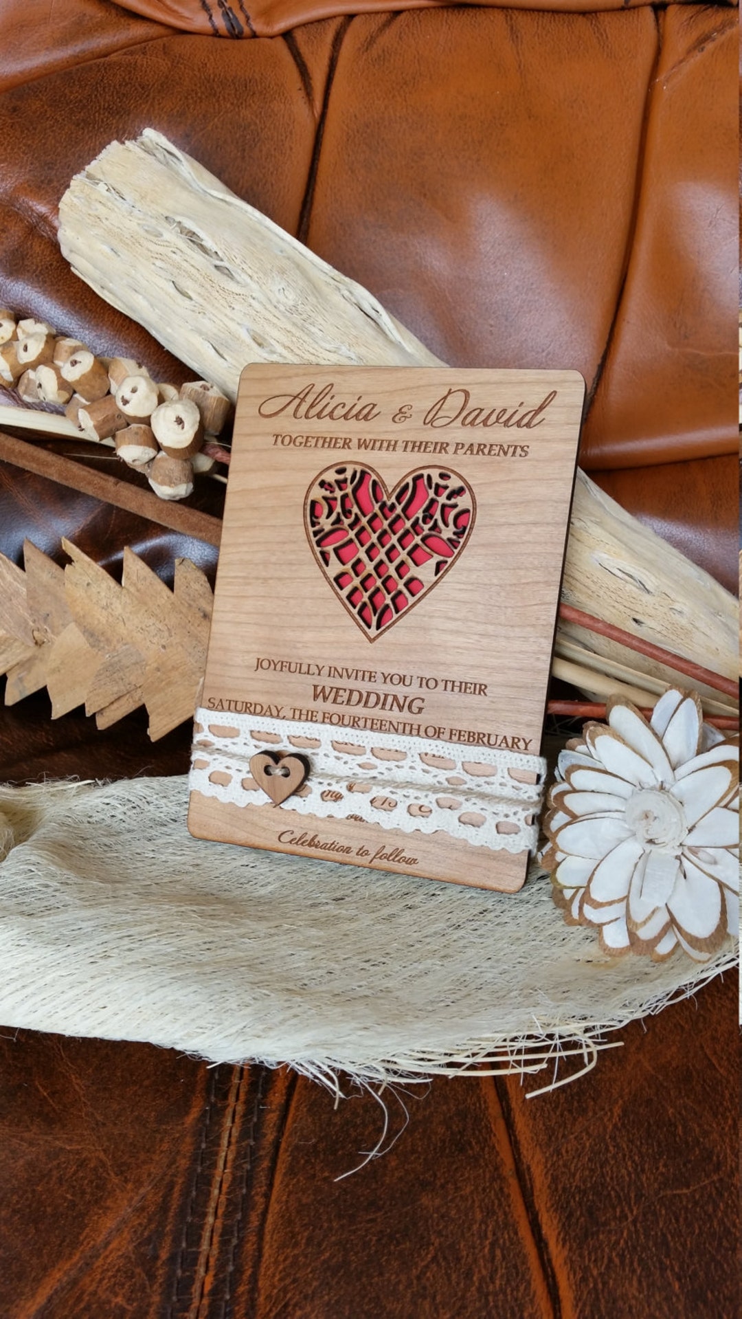 Love Heart Wedding Invitation (10)/ Wood Wedding Invitation/ Unique ...