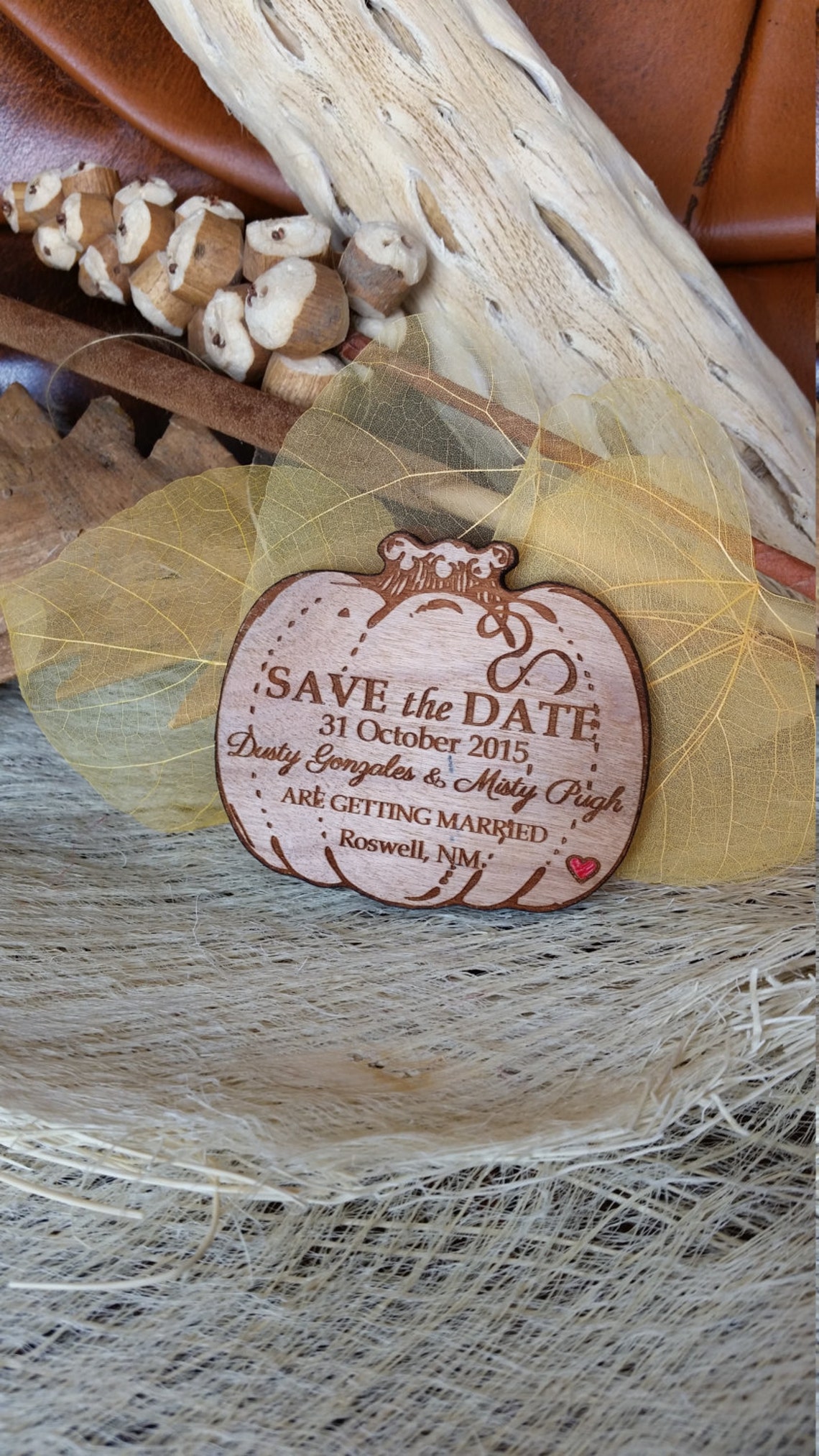 Autumn Save the Date Pumpkin, Wood Save the Date Magnet, Wooden Wedding ...