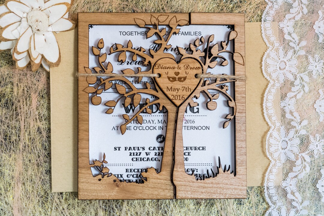Tree Rustic Wedding Invitations, Rustic Wedding Invite, Cutom Wedding ...