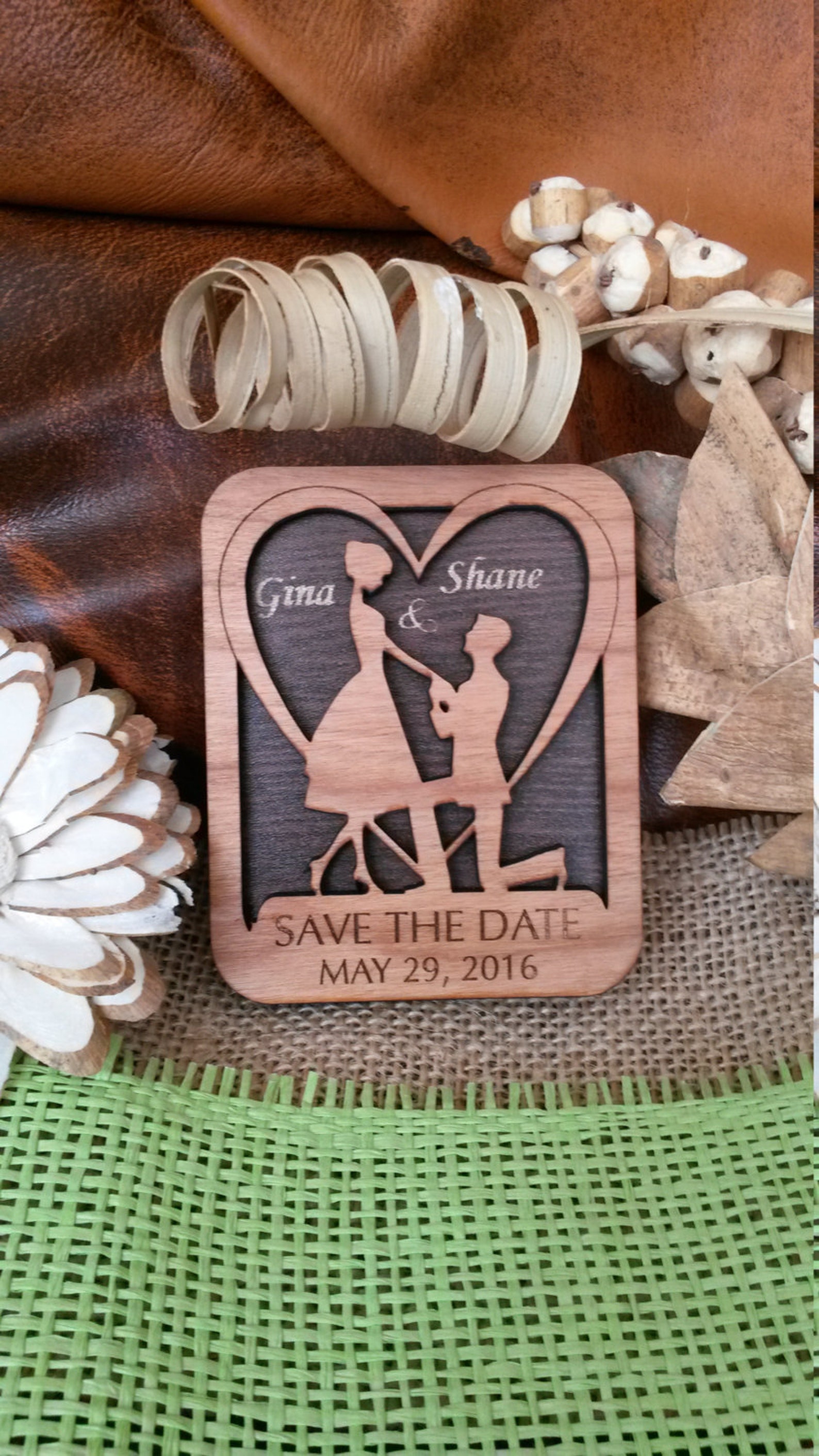 Rustic Wooden Save the Date Magnet, Couple Silhouette Design ...