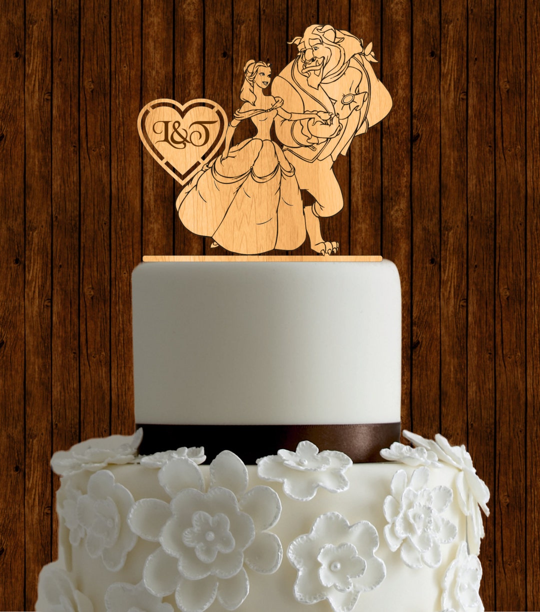 Beauty and the Beast Wedding Cake Topper, Wood Initial Monogram - Etsy