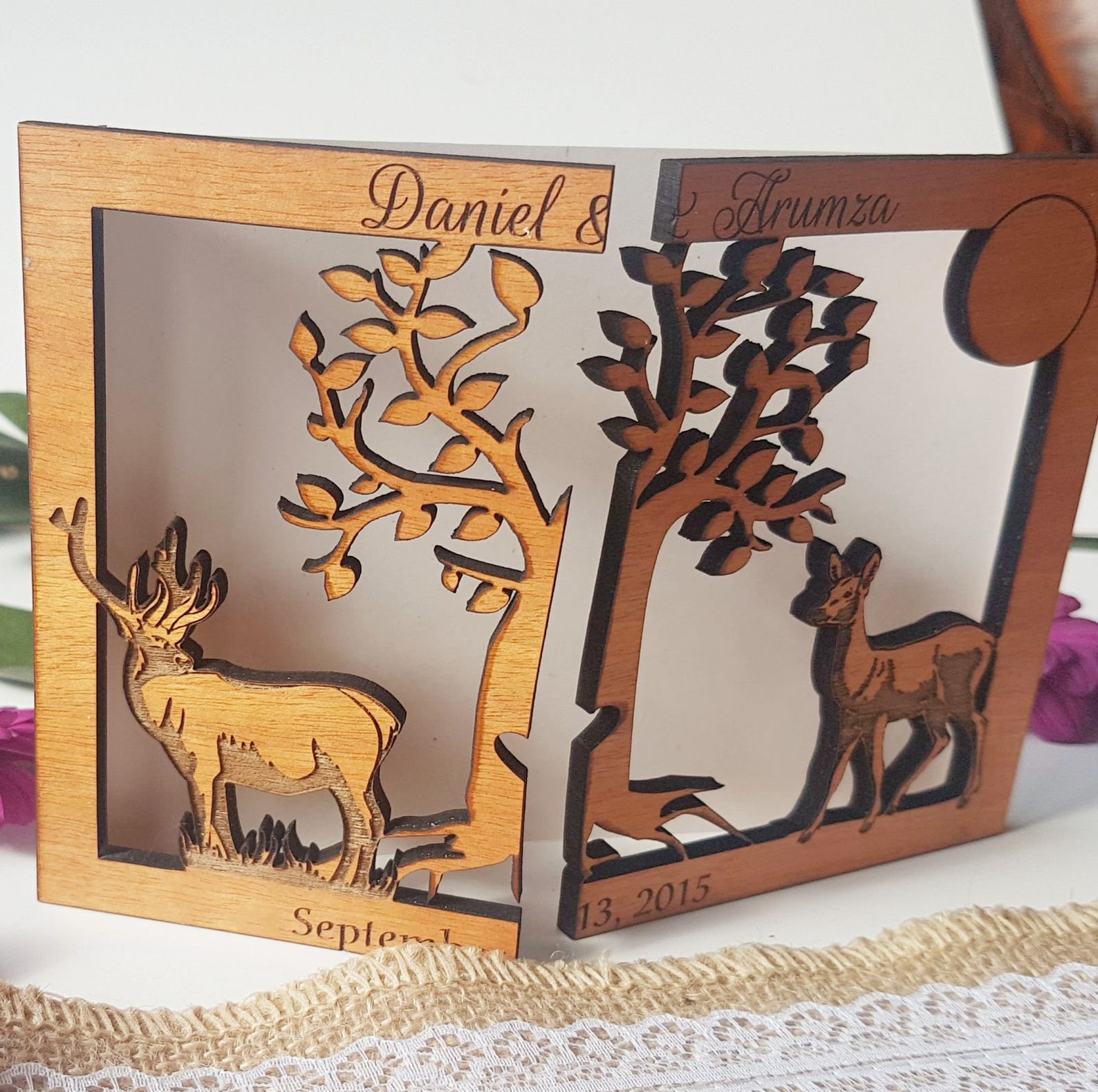 Deer Wedding Invitation, Wood Wedding Invitations, Laser Cut Invite ...