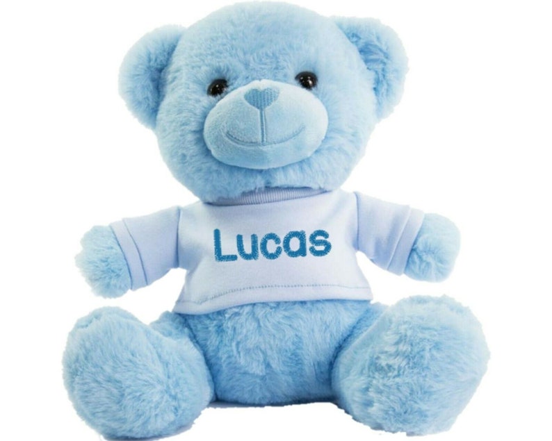Personalised Super Soft Cute BLUE TEDDY BEAR Baby Birthday Personalised ...