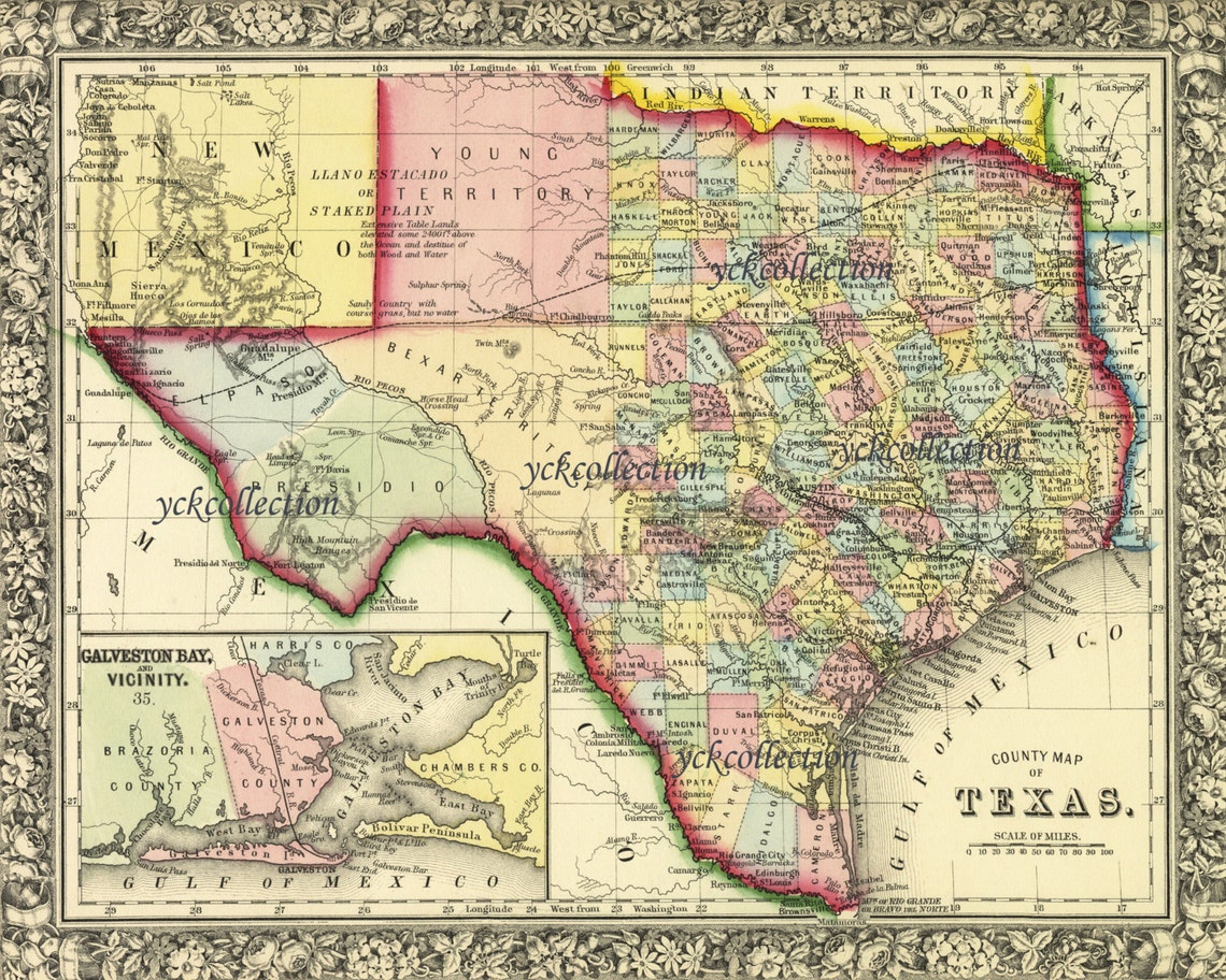 Antique Texas Map Print (1863) - Ultra High Resolution (digital ...