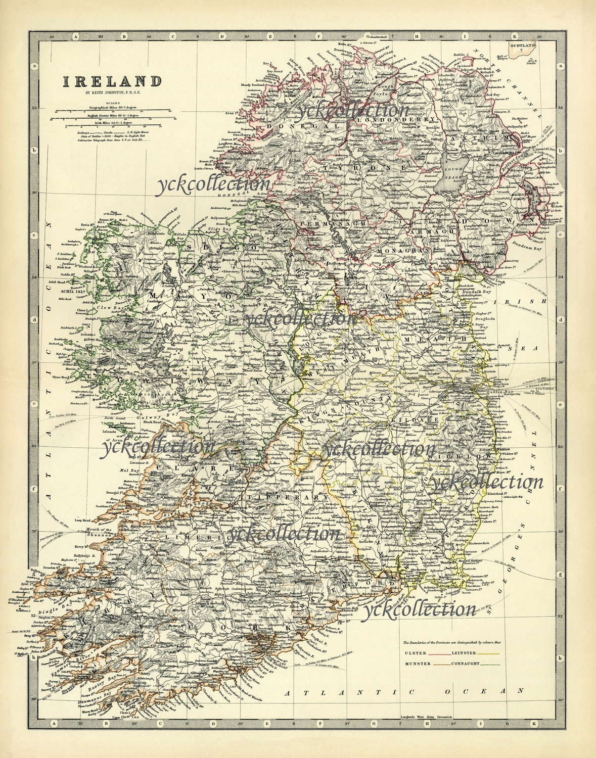 Antique Ireland Map (1878) Ultra High Resolution 8” X 10” to 36” X 46 ...