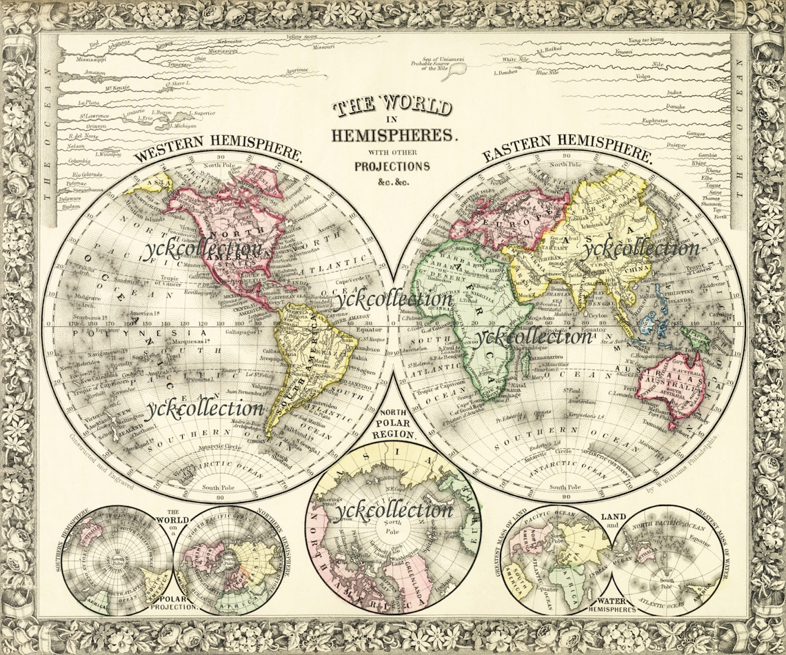 Antique World Map (1863): Ultra High Resolution Digital Download - Etsy