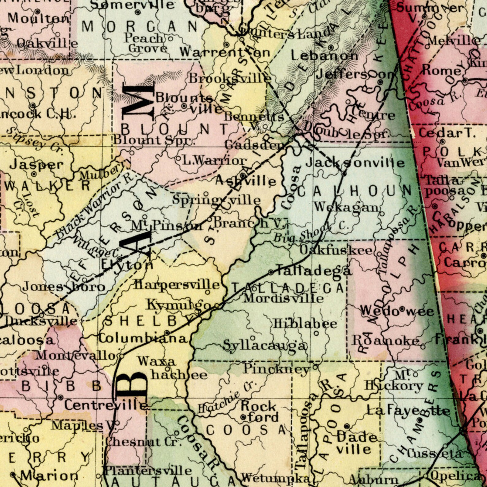Antique Map of Georgia and Alabama (1863) 8” X 10” to 32” X 40” 300 Dpi ...