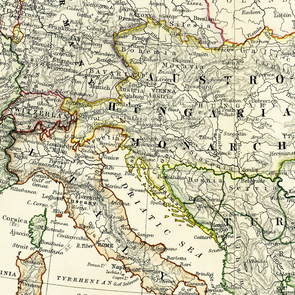 Antique Europe Map (1878) Ultra High Resolution 8” X 10” to 36” X 46 ...