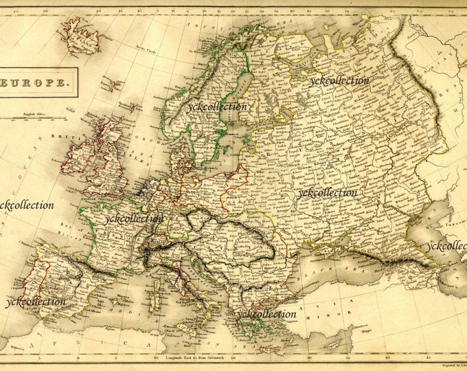 Antique Europe Map 1840 Ultra High Resolution 8 X 10 to 28 X 42 Instant ...