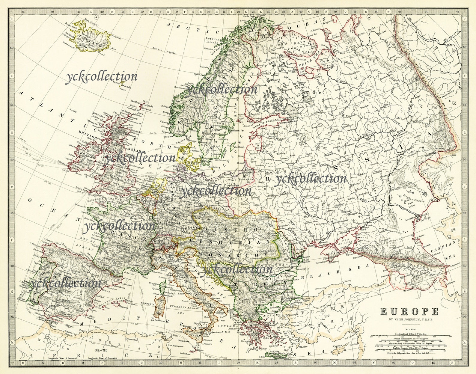 Antique Europe Map (1878) Ultra High Resolution 8” X 10” to 36” X 46 ...